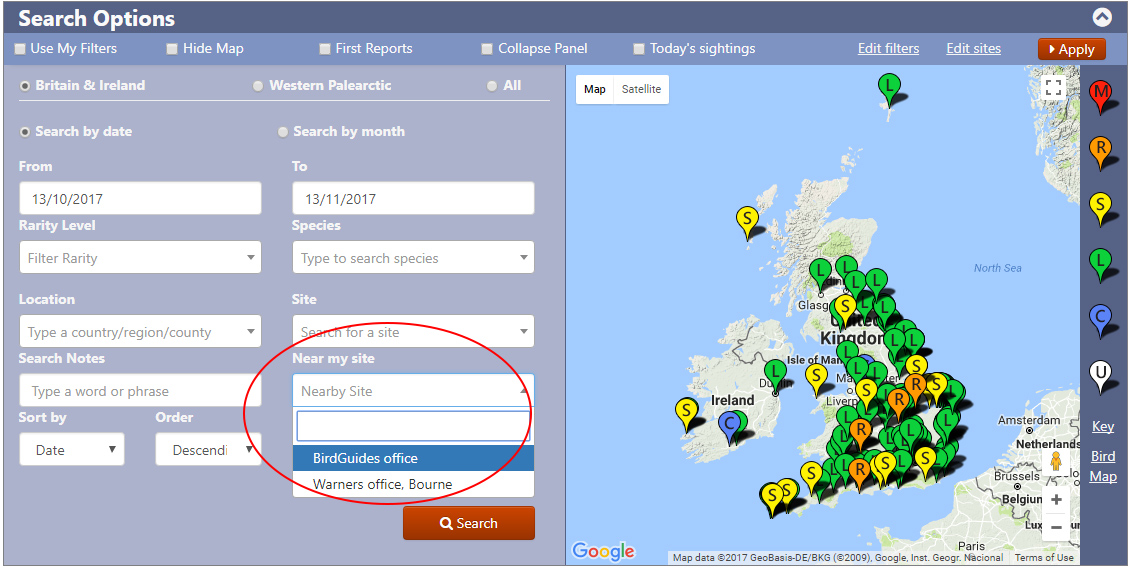How to set up and view 'nearby' news on the BirdGuides sightings page ...